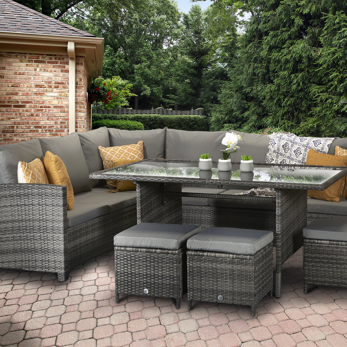 Signature Weave Charlotte Corner Sofa Dining Set with Glass Top Table ...