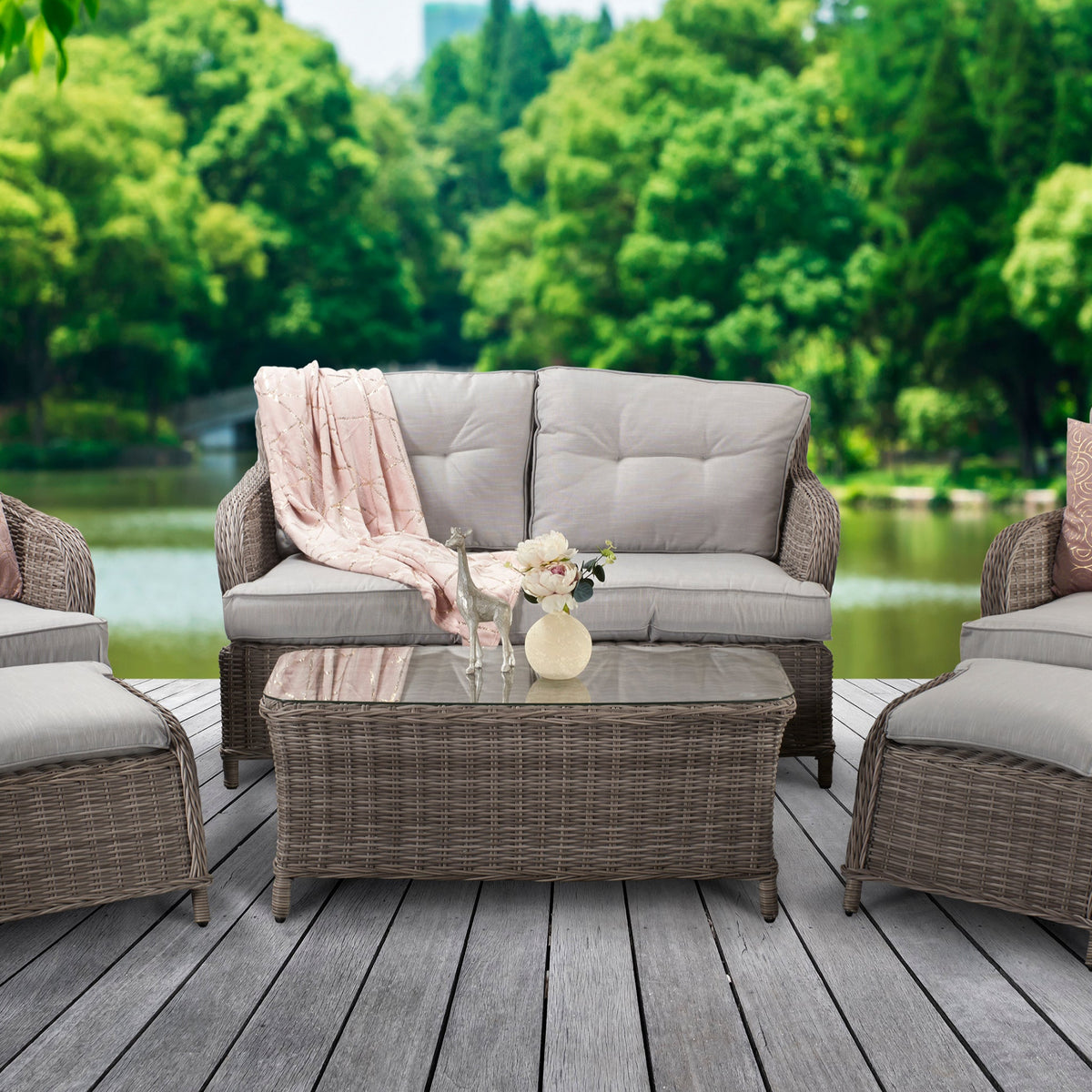 Signature Weave Harriet 2-Seat Sofa Set with Glass Top Coffee Table ...